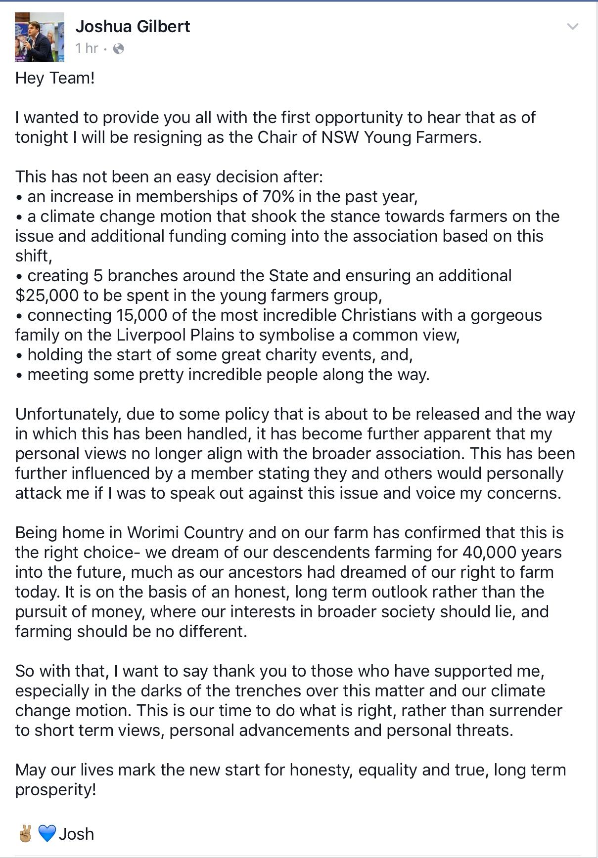 Josh Gilbert Resignation annoucement – Clover Hill Diaries – Join Me ...